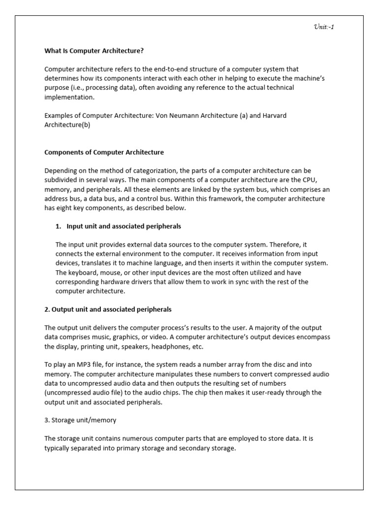 Computer Architecture Unit 1 | PDF | Input/Output | Computer Data Storage