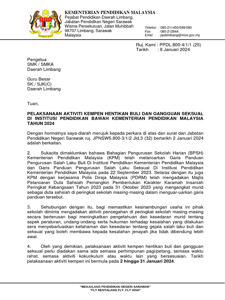 Surat Kempen Hentikan Buli & Gangguan Seksual | PDF