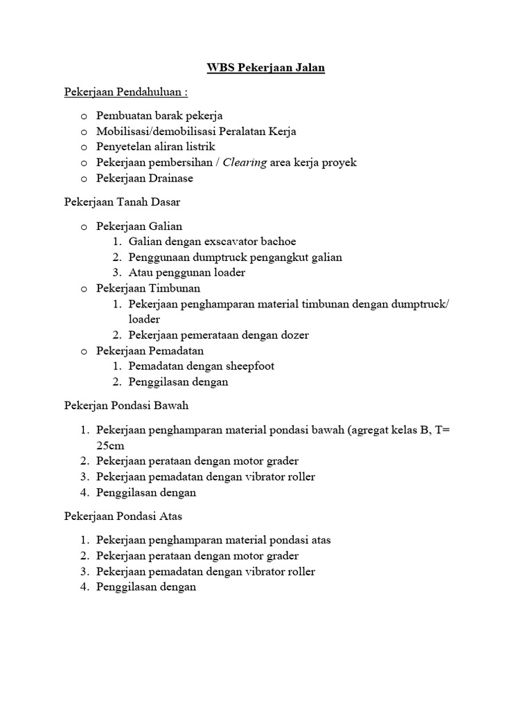 Rincian WBS Pekerjaan Jalan | PDF