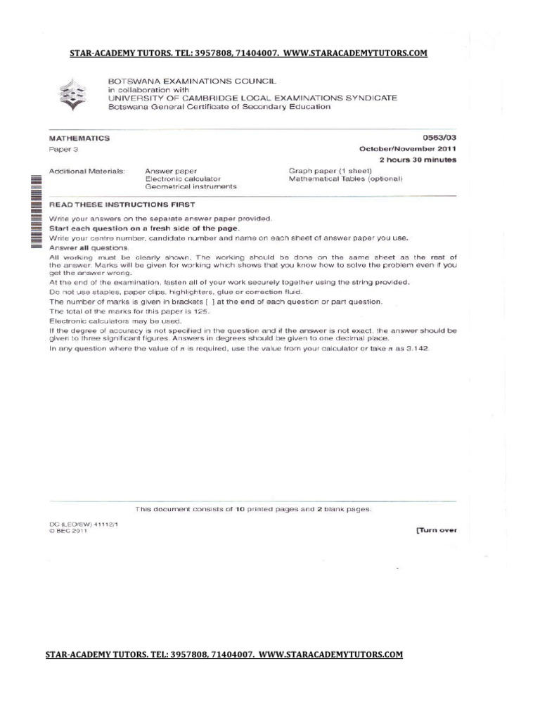 BGCSE Mathematics Paper 3 2011 | PDF