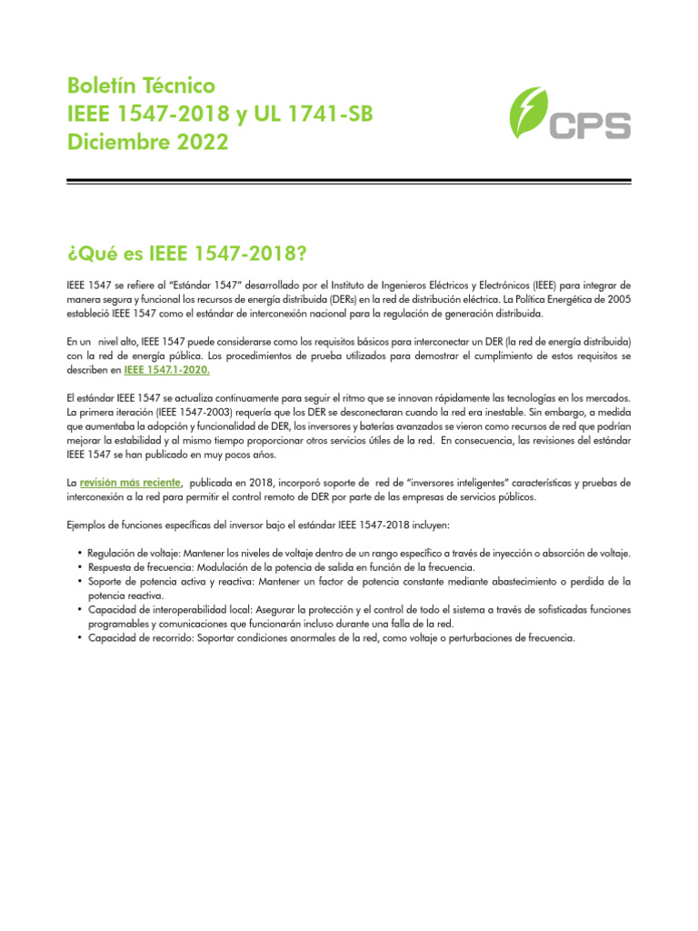 Guía de IEEE 1547-2018 y UL 1741-SB | PDF | Ingenieria Eléctrica ...