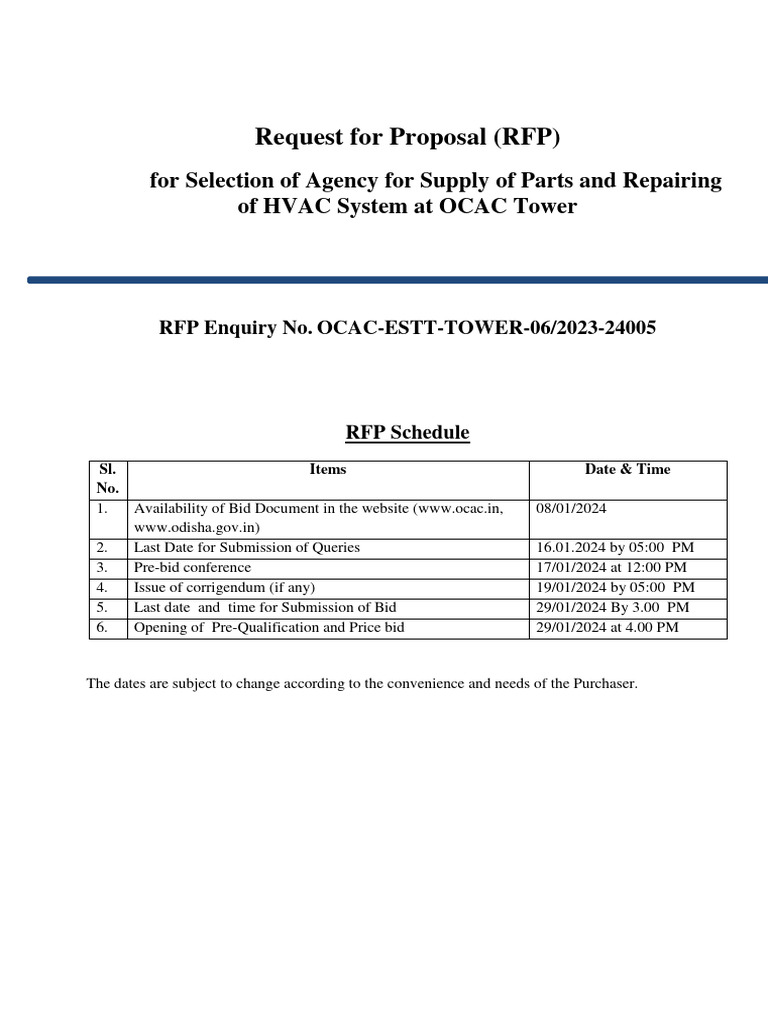 RFP For HVAC Maintenance OCAC TOWER 24005 | PDF | Request For Proposal ...