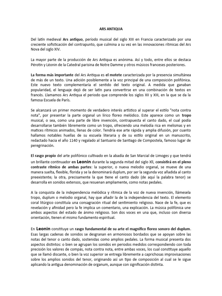 Léonin y Pérotin en Ars Antiqua | PDF | Teoría musical