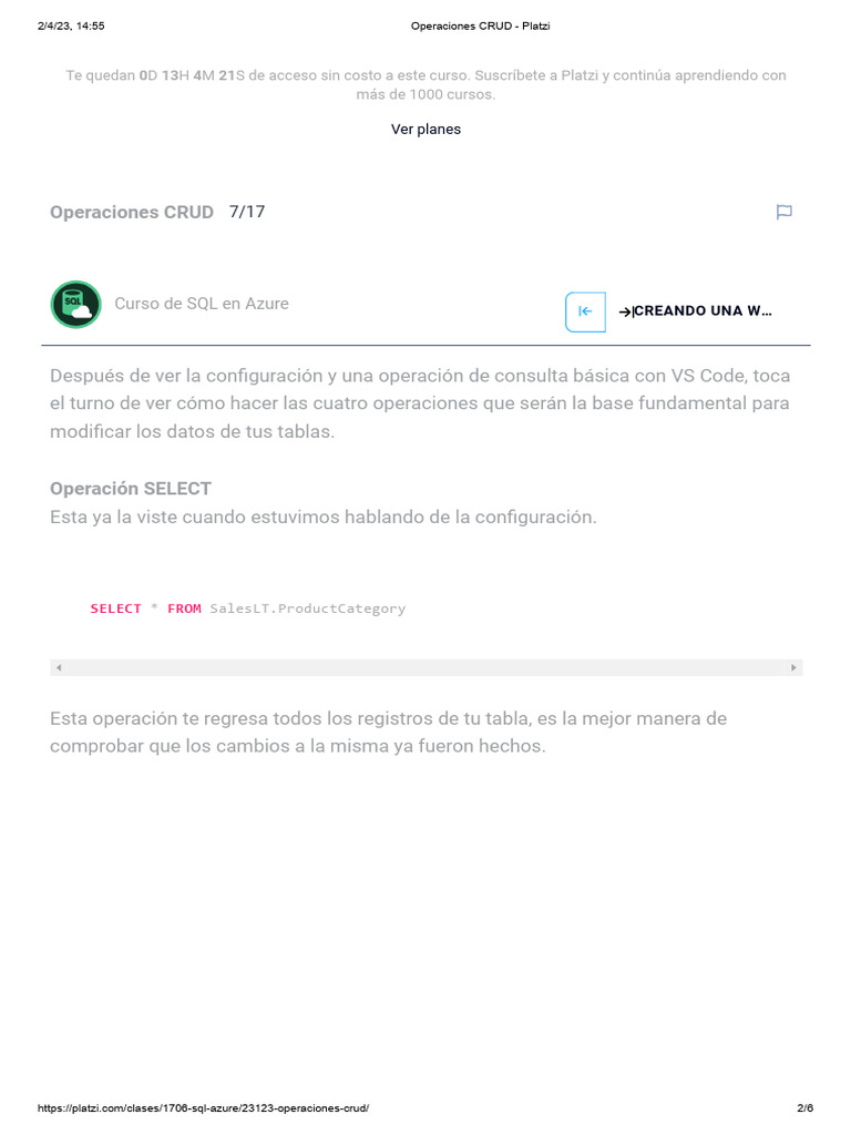7 - Operaciones CRUD - Platzi | PDF | SQL | Ciencias de la Computación