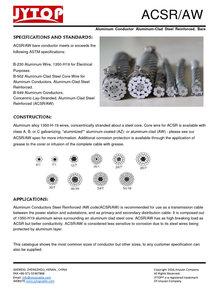 ACSR AW Conductor Specifications To ASTM | PDF | Manufactured Goods | Materials