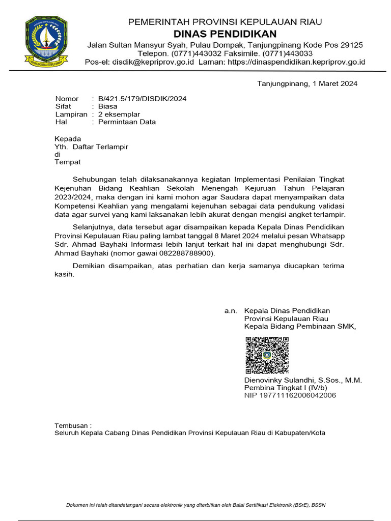 Surat Permintaan Data | PDF