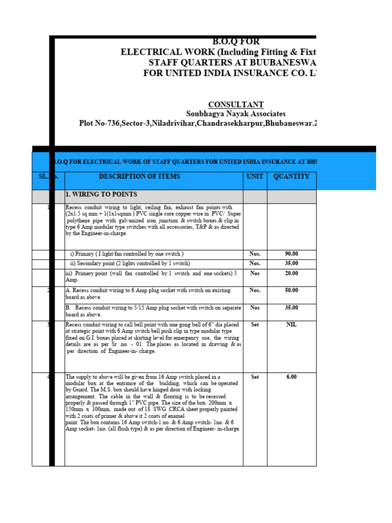 Jyothi Final Estimate | PDF | Electrical Wiring | Electrical Connector