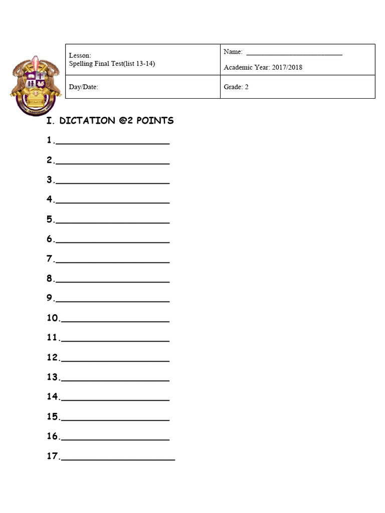 Spelling Test gr.2 Lesson 13-14 | PDF Spelling Test gr.2 Lesson 13-14 | PDF