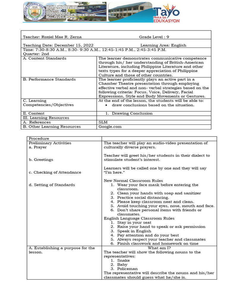 DLP - Making Inference and Conclusion | PDF | Teachers | Classroom