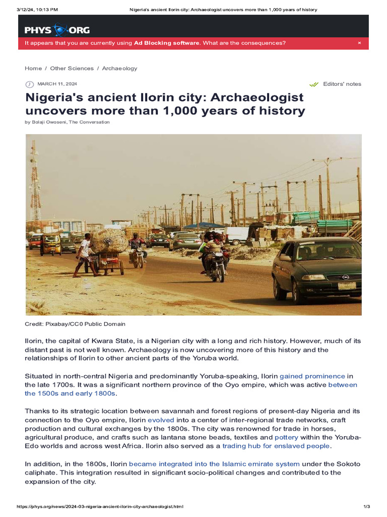Nigeria - S Ancient Ilorin City - Archaeol.. | PDF