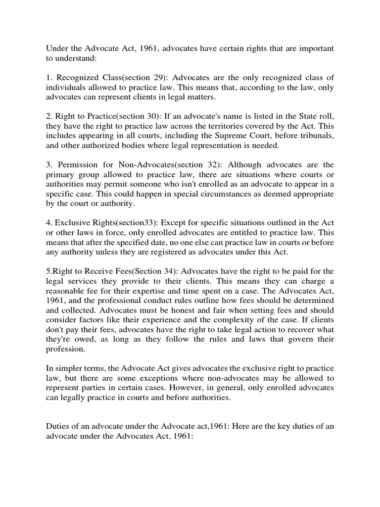 Rights and Duties of Advocates 1961 | PDF | Advocate | Practice Of Law