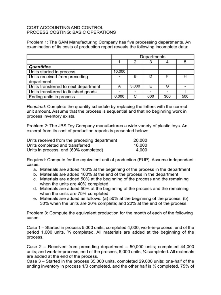 Process Costing | PDF | Production And Manufacturing | Economies