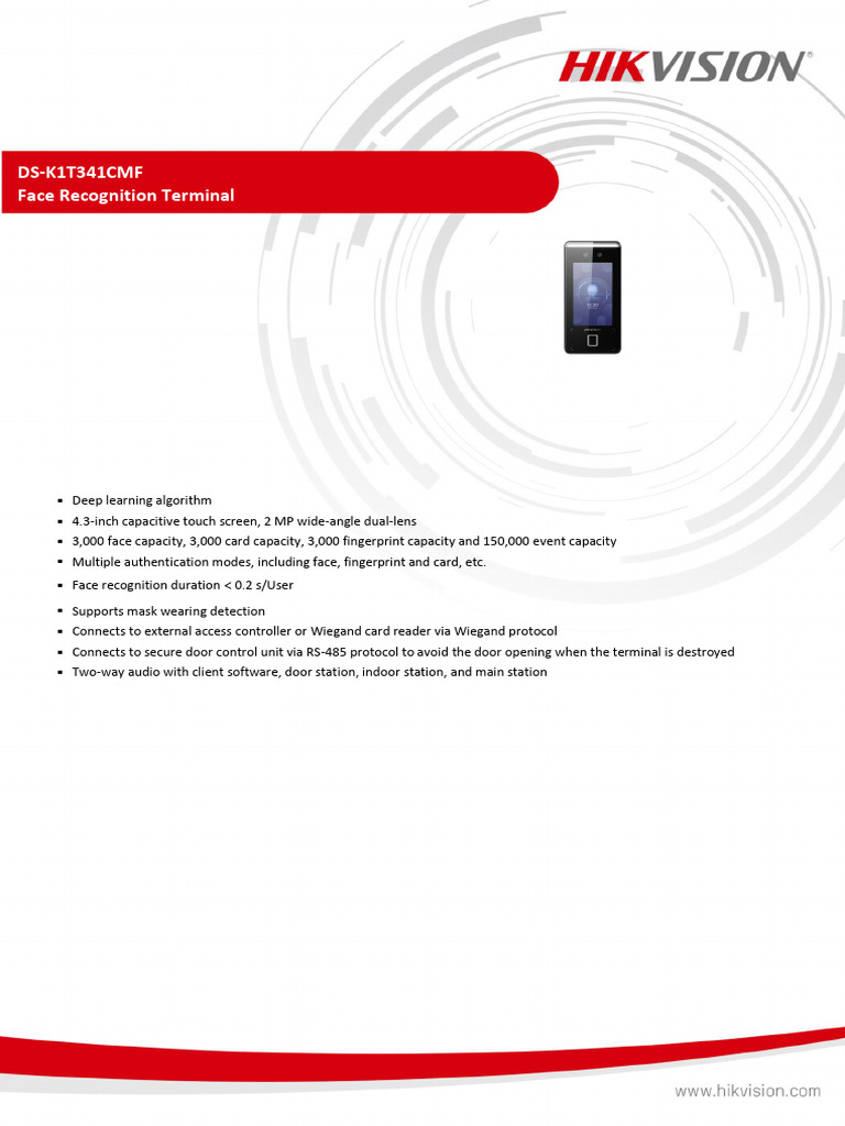 DS-K1T341CMF Datasheet 20231227 | PDF | Authentication | Computer Network