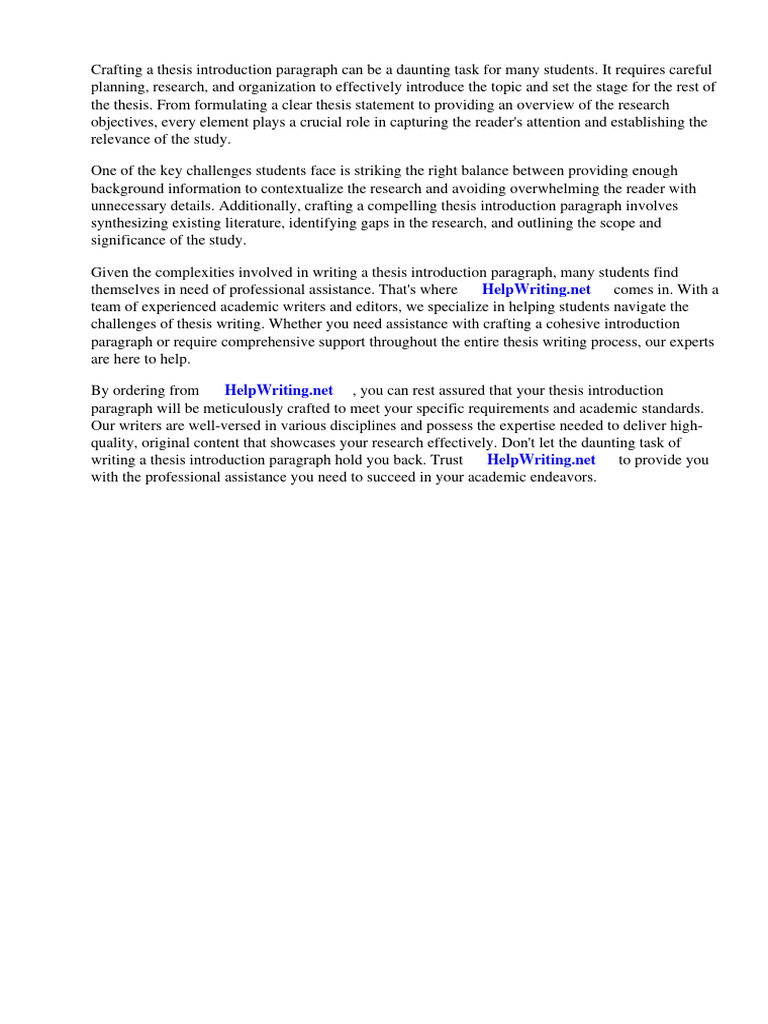 How To Write A Thesis Introduction Paragraph Pdf Essays Thesis