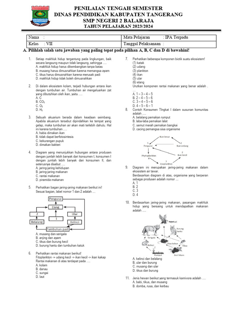 Soal PTS Ipa Kelas 7 Sem Genap 2024 | PDF
