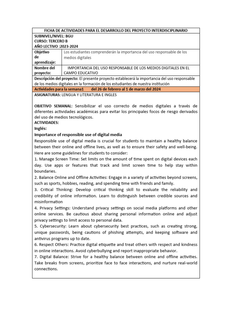 Ficha de Actividades Proyecto | PDF | Computing | Communication