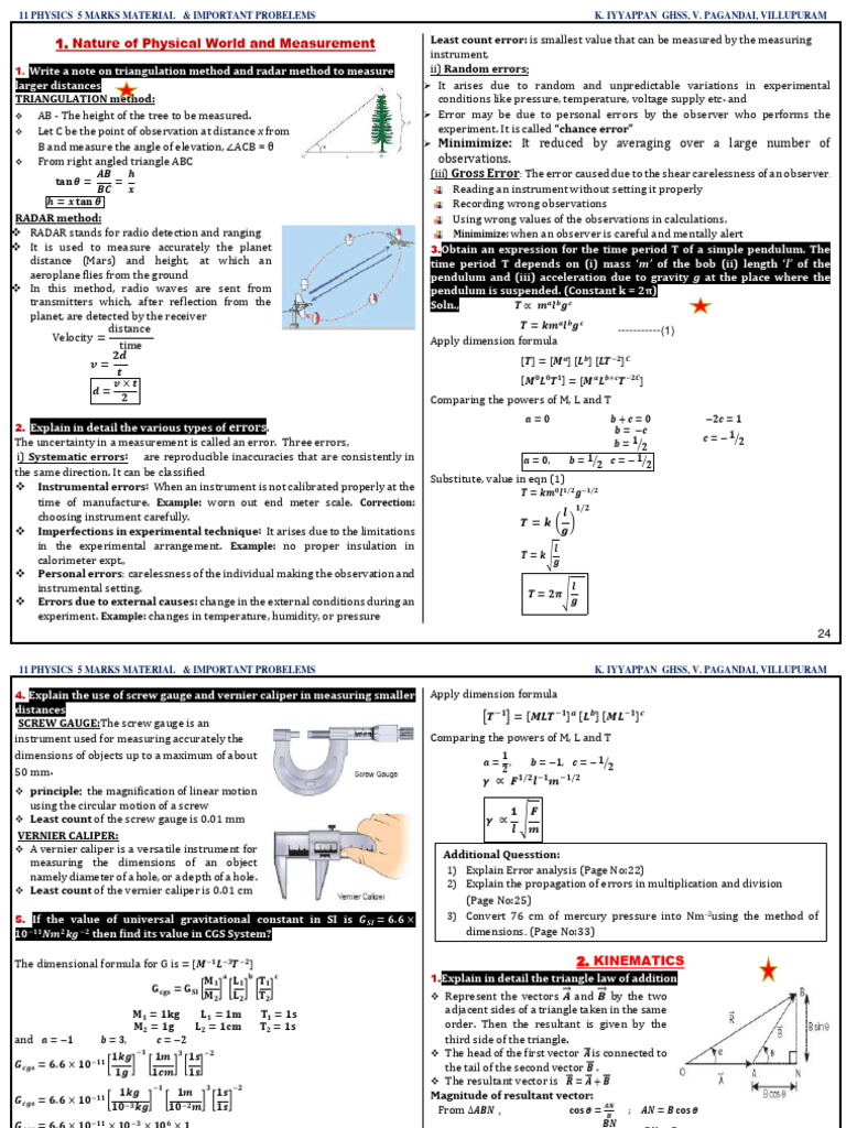11 Physics Five Mark and Problems em | PDF | Euclidean Vector | Observational Error