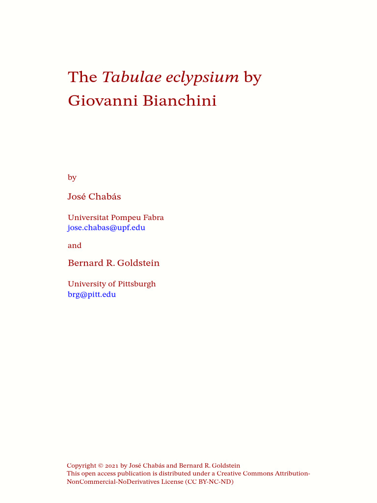 The Tabulae Eclypsium by Giovanni Bianch | PDF | Moon | Ptolemy