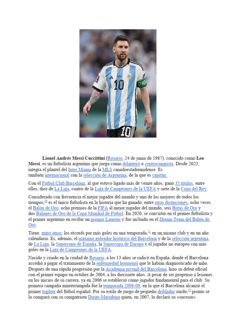 Biografia de Messi | PDF | Lionel Messi | FC Barcelona