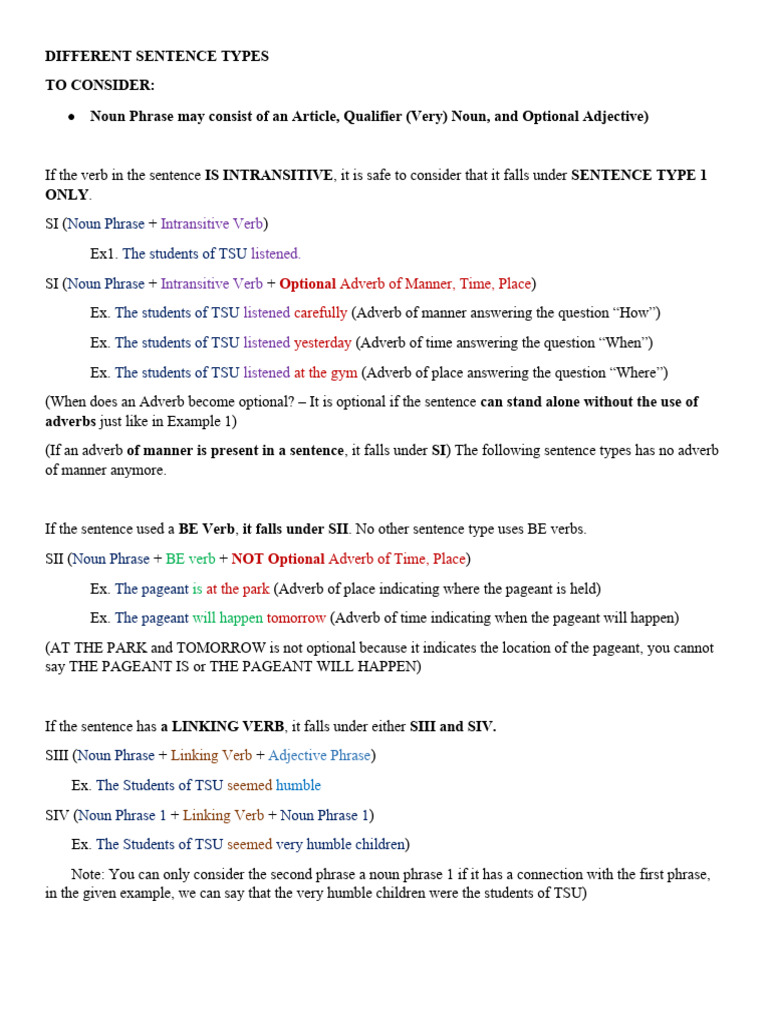 Different Sentence Types | PDF | Adverb | Verb
