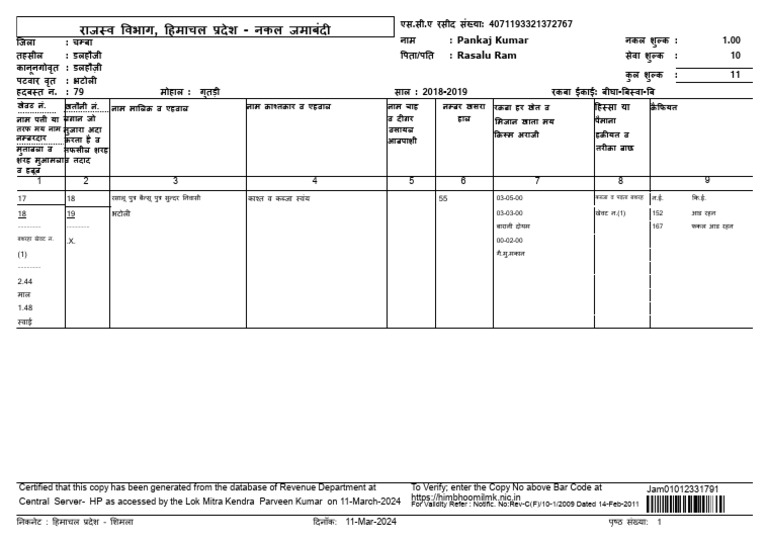 Pankaj Jamabandi | PDF