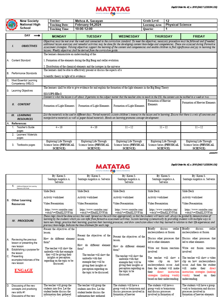 DLL 5es With Matatag Logo GIE TOLEDO | PDF | Chemical Elements | Learning