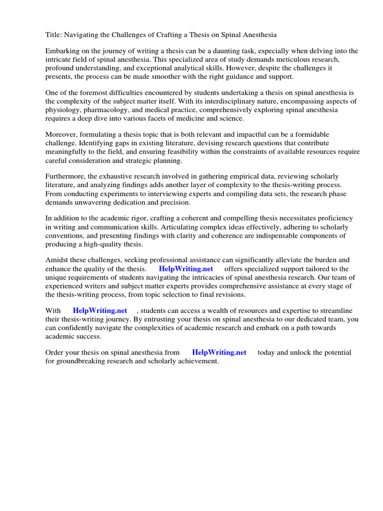 Thesis Topics in Spinal Anesthesia | PDF | Anesthesia | Surgery