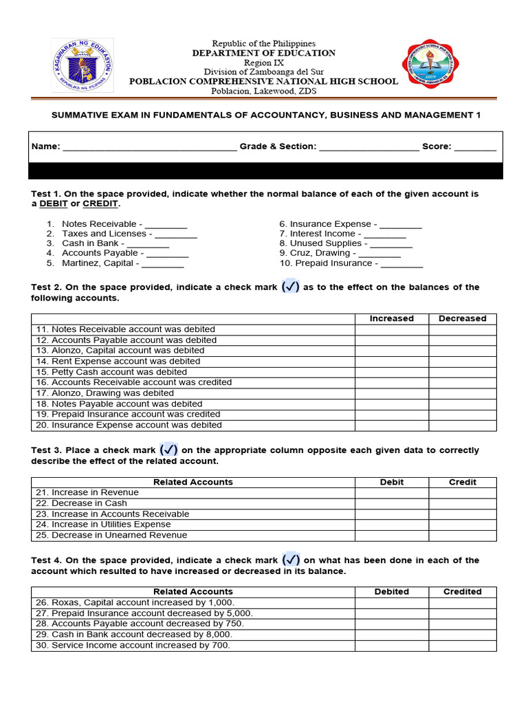 FABM1 SUMMATIVE EXAM | PDF | Debits And Credits | Function (Mathematics)