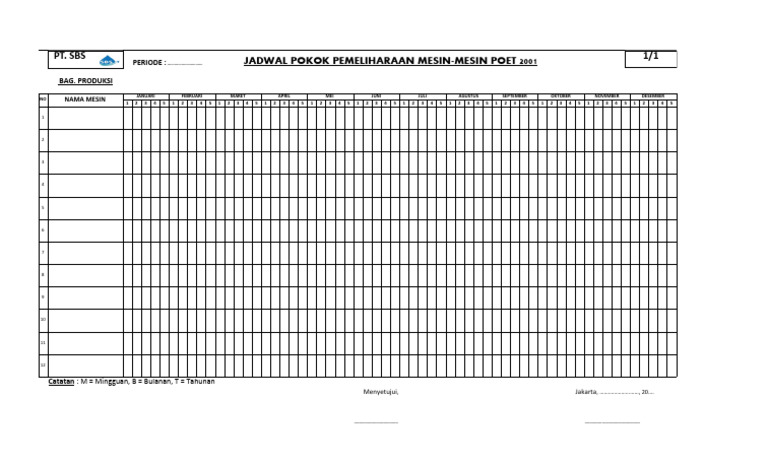 Form Jadwal Pokok Pemeliharaan Engine Poet 2001 | PDF