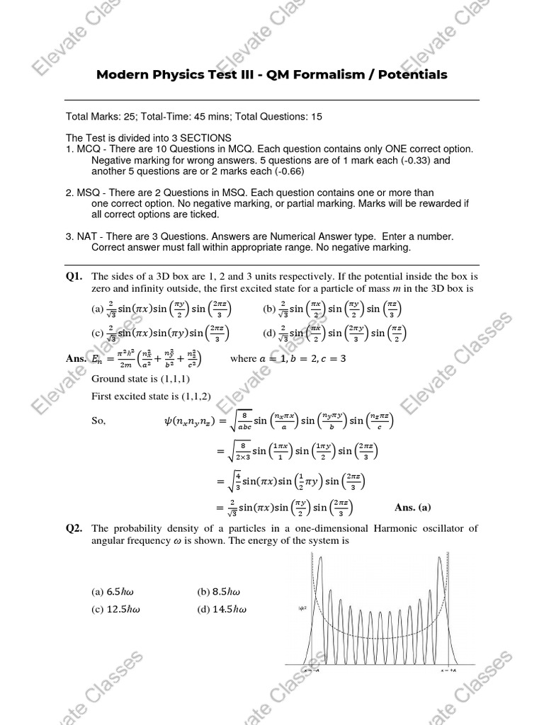 Quantum Mechanics Exam Guide | PDF | Multiple Choice | Oscillation