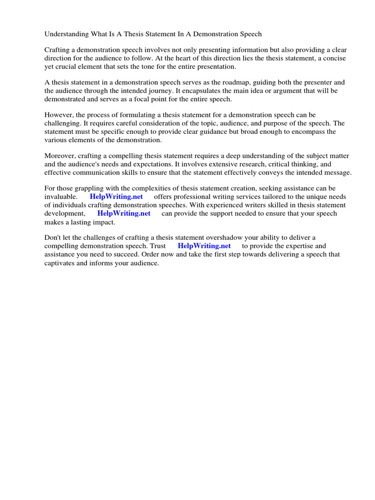 What Is A Thesis Statement in A Demonstration Speech | PDF | Essays ...