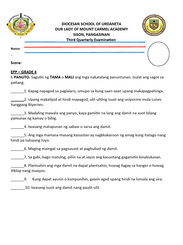 Grade 4 - Epp Third Quarter Exam | PDF