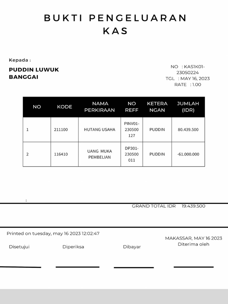 bukti pengeluaran kas | PDF