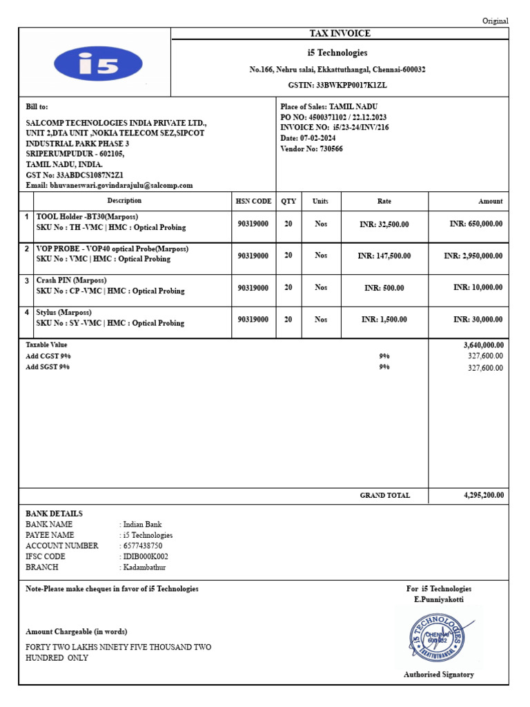 Invoice for i5 Technologies | PDF | Payments | Economy Of Asia