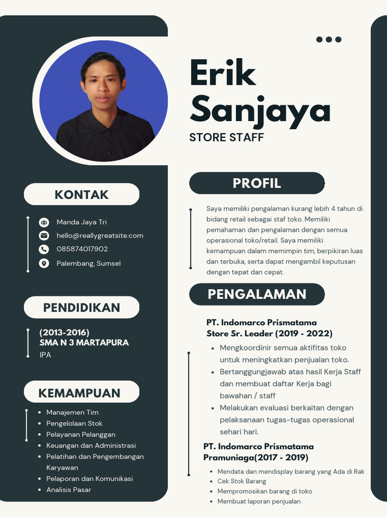 CV Erik Sanjaya - 20240210 - 225550 - 0000 | PDF | Karier & Perkembangan