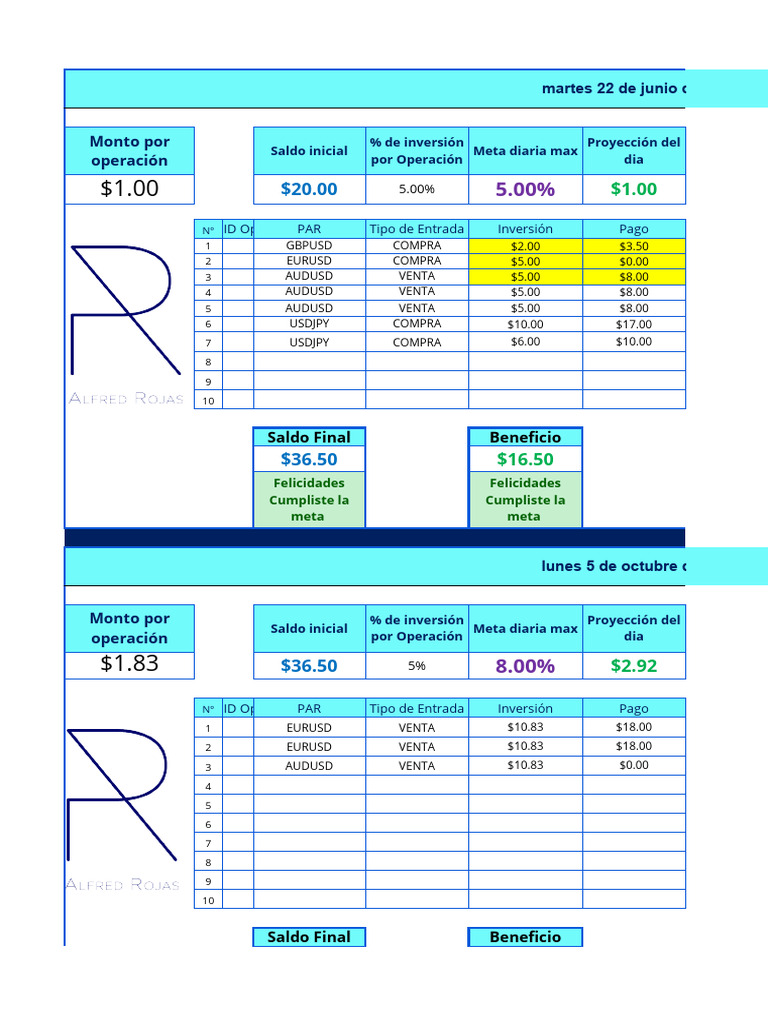 Plantilla Plan de Trading - Binarias - Alfred Rojas | PDF