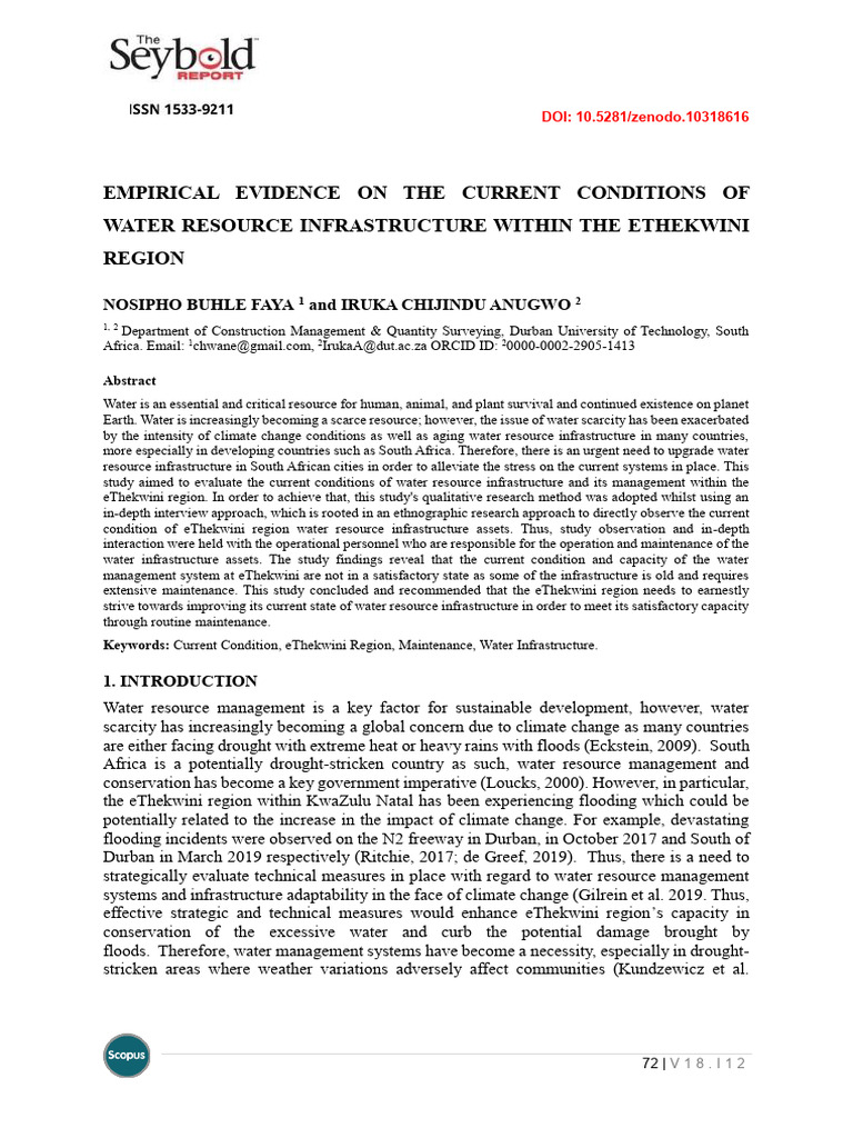 Empirical Evidence On The Current Conditions of Water Resource Infrastructure Within The ...