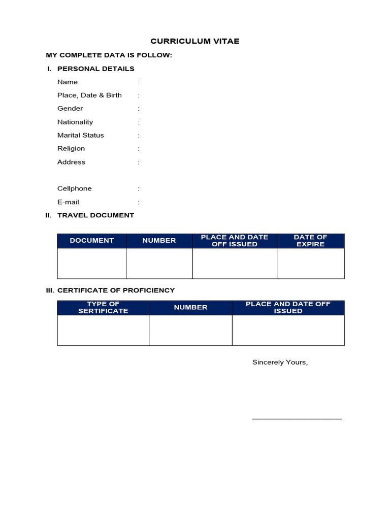 Curriculum Vitae Pelaut Kosong | PDF
