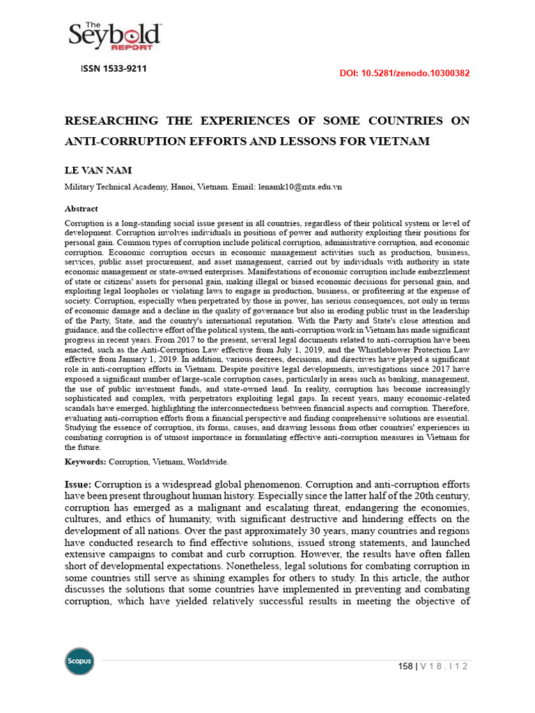 RESEARCHING THE EXPERIENCES OF SOME COUNTRIES ON ANTI-CORRUPTION ...