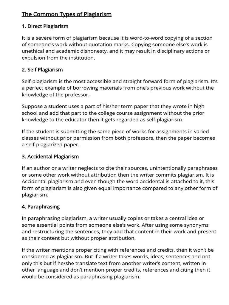The Common Types of Plagiarism | PDF | Plagiarism | Human Communication