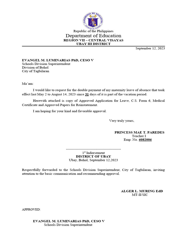 Request for Double Pay Maternity Leave | PDF