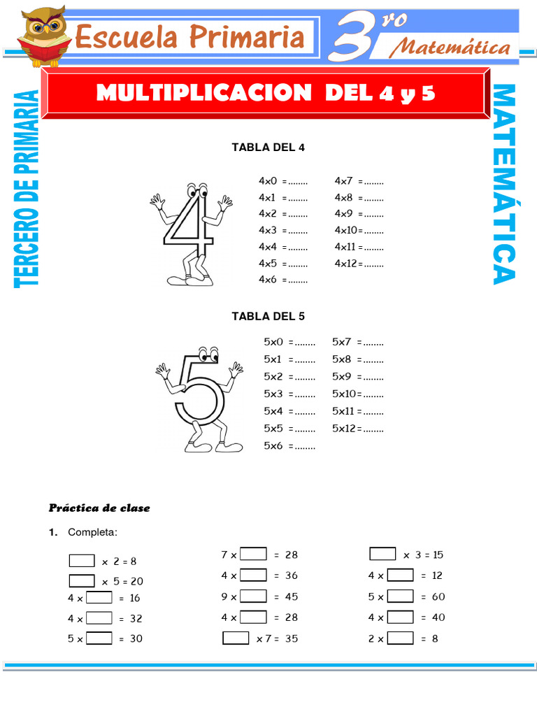 Multiplicacion-del-4-y-5-para-Tercero-de-Primaria | PDF