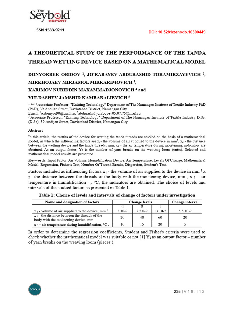 A Theoretical Study of The Performance of The Tanda Thread Wetting ...
