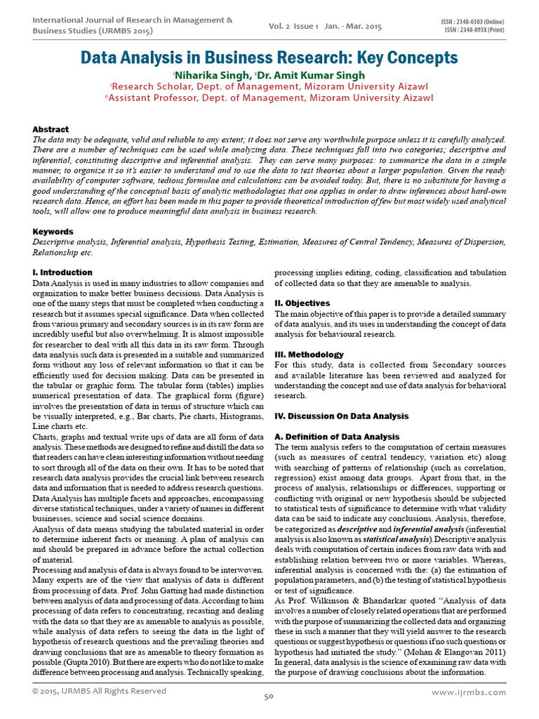 Data Analysis in Business Research Key C | PDF | Statistical Hypothesis ...