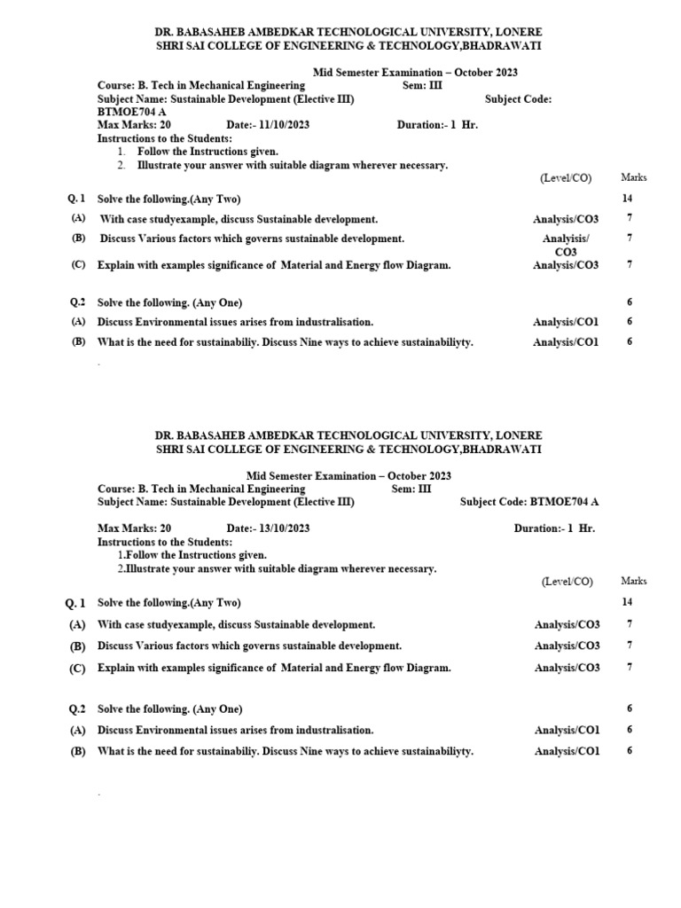 Sustainable Development ME 5TH Sem | PDF | Sustainability | Mechanical Engineering