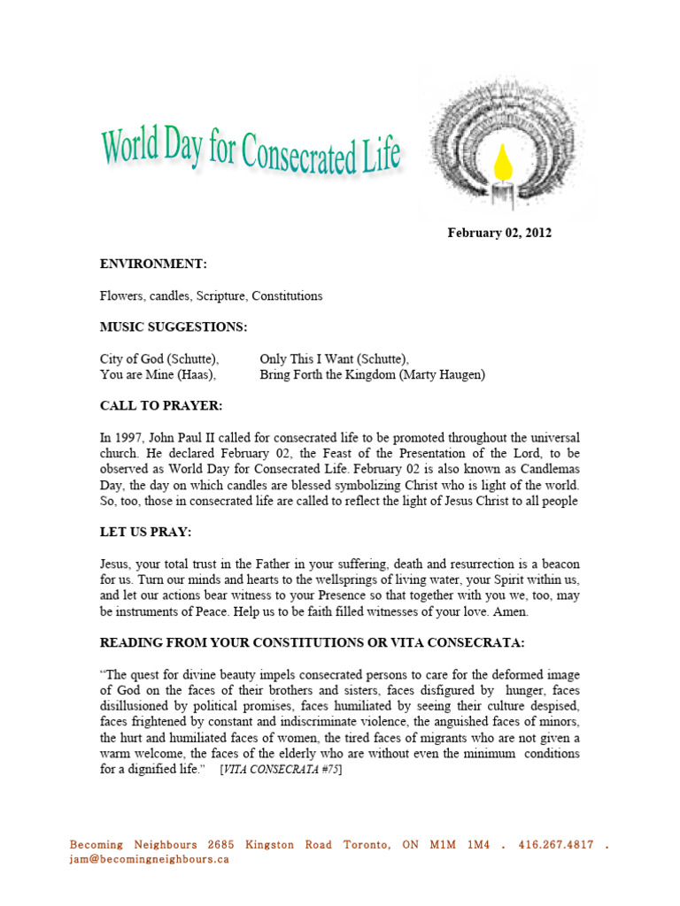 World Day For Consecrated Life 2012 | PDF | Prayer | Jesus