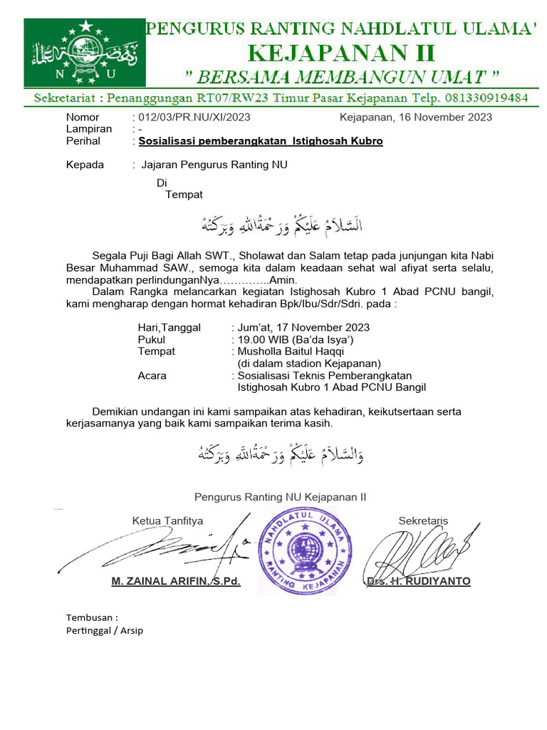 UNDANGAN Sosialisasi Teknis NU | PDF