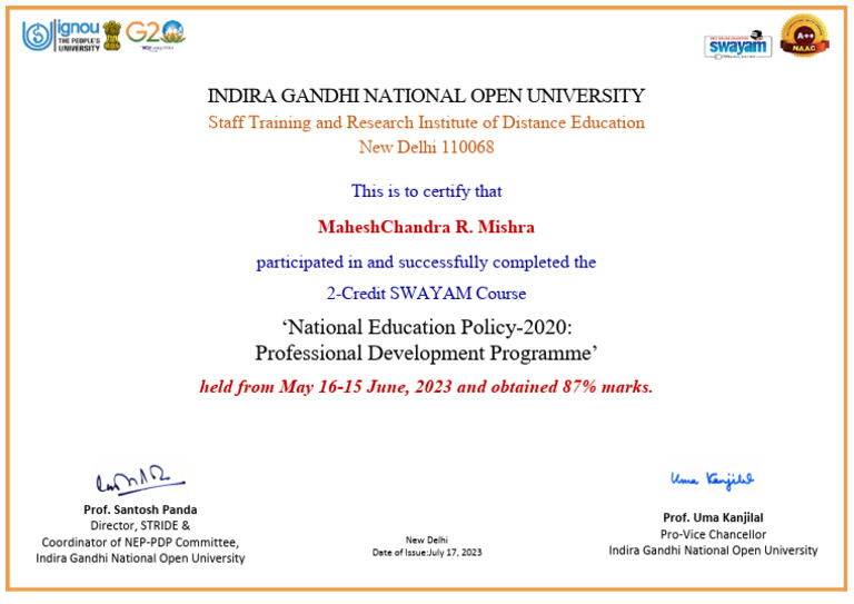 NEP-2020 Course Completion Certificate | PDF