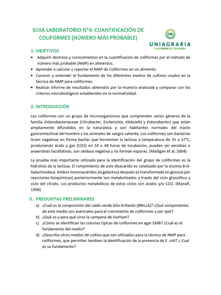 Guia NMP Coliformes Totales | PDF | Microbiología | Biología