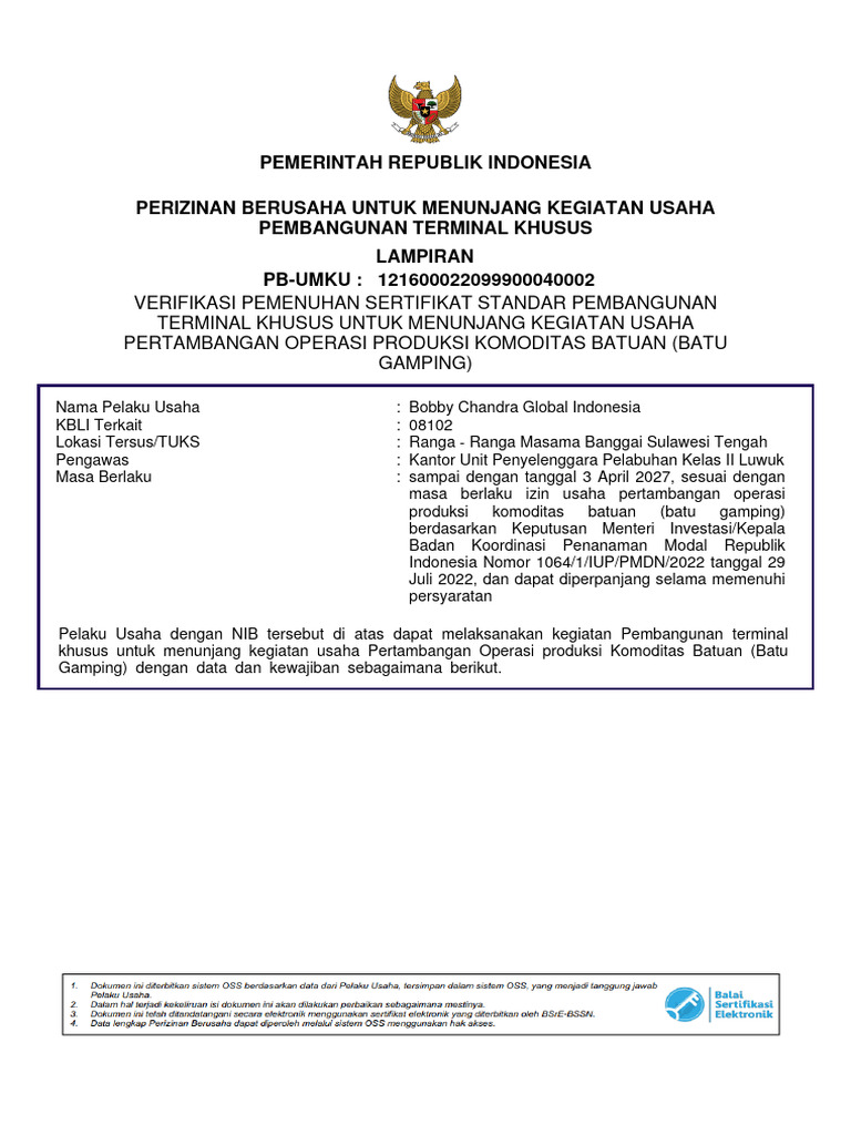 Verifikasi Terminal Khusus Nikel Sulawesi | PDF